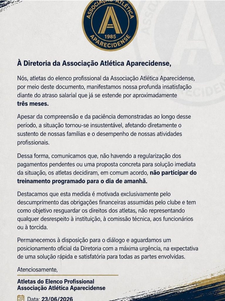 Aparecidense emite nota oficial e admite atrasos salariais após ...
